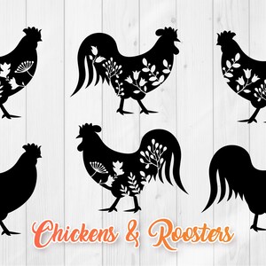 Floral Rooster SVG - Chicken Silhouettes Clipart - Etsy