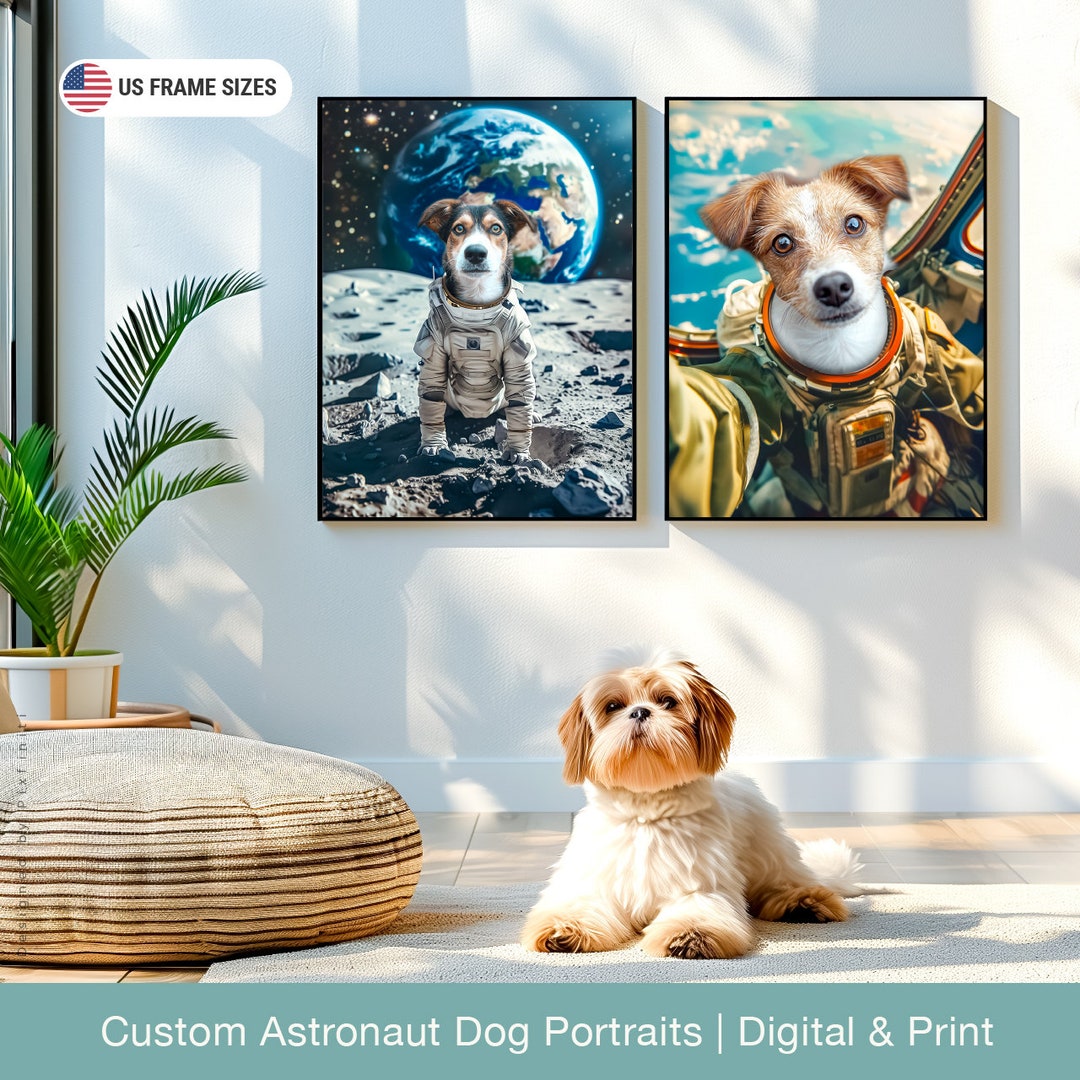 Astronaut Dog Photo Custom Pet Portrait, Space Dog Portrait Painting ...
