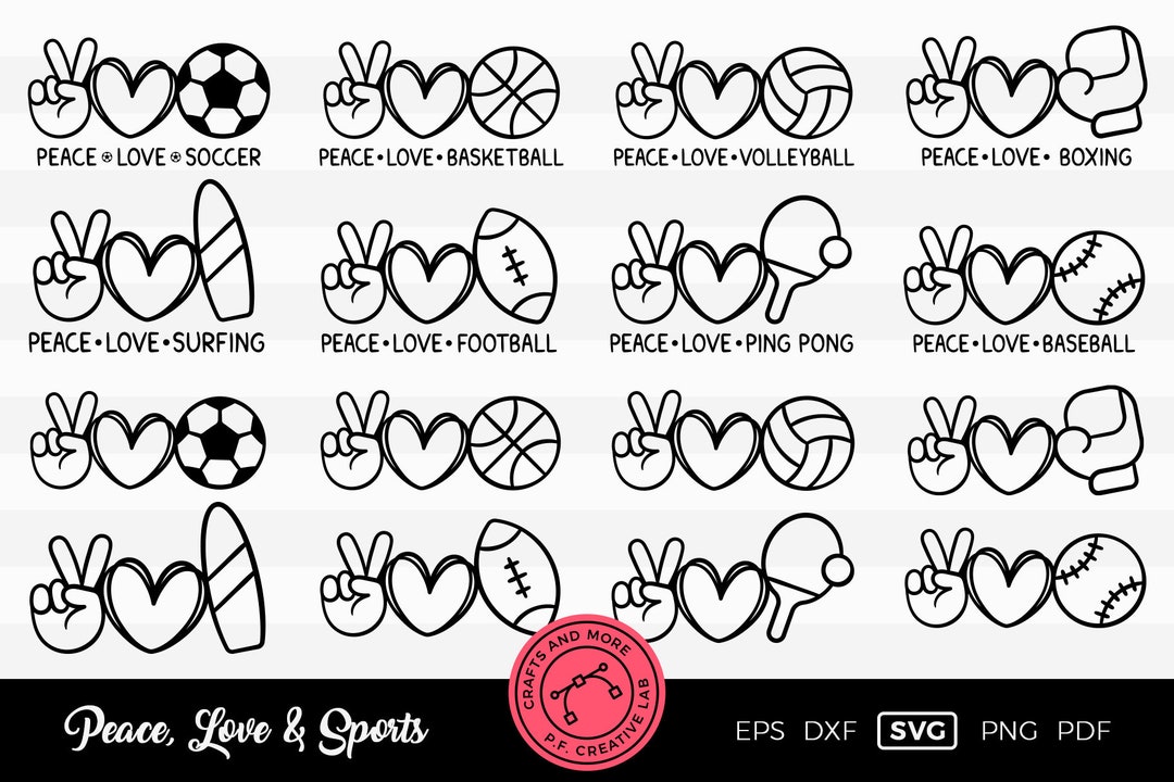 Peace Love Sports Clipart Silhouettes SVG Bundle - Etsy