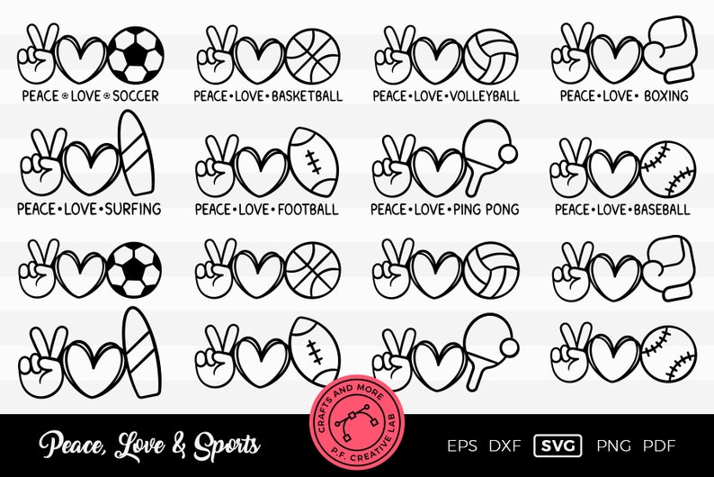 Peace Love Sports Clipart Silhouettes SVG Bundle - Etsy