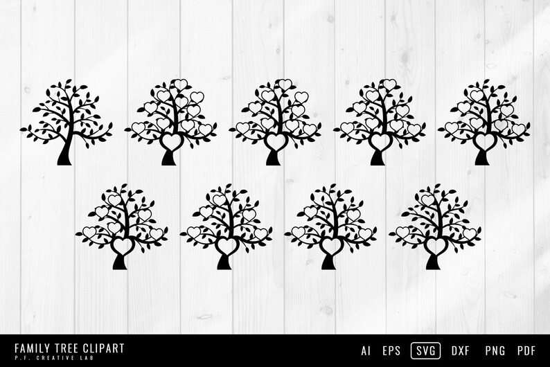 Family Tree Hearts Clipart SVG Bundle - Etsy
