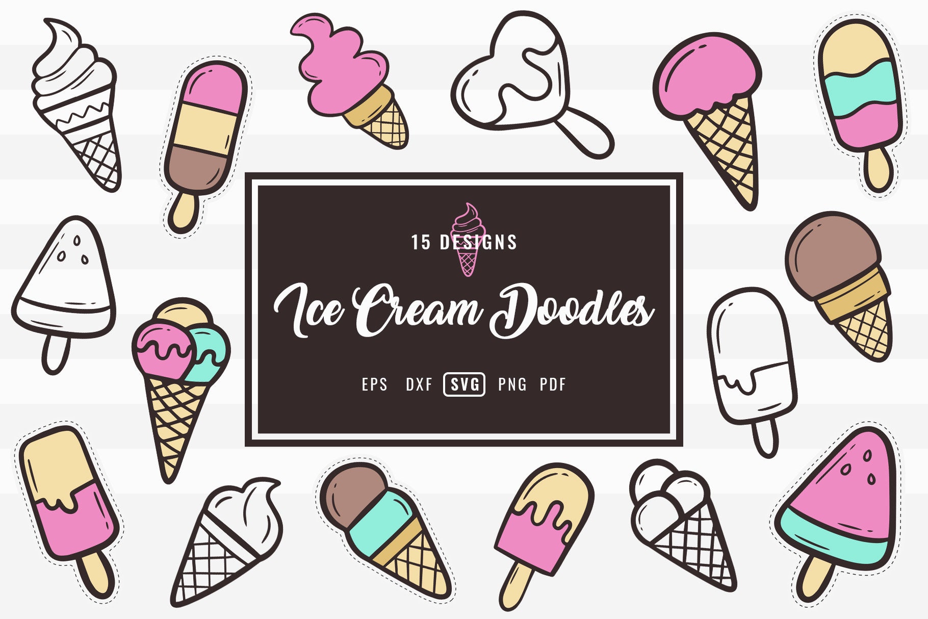 Ice Cream Doodles SVG Bundle Food Designs - Etsy