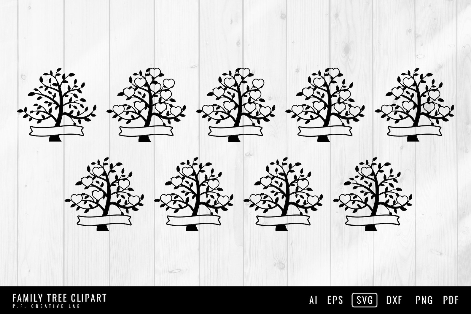 Family Tree Hearts Clipart SVG Bundle - Etsy