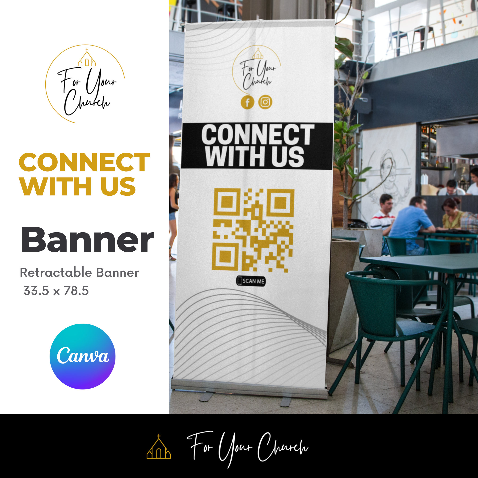 Connect With Us Church Retractable Banner 33.5 X 78.5 Canva Template ...