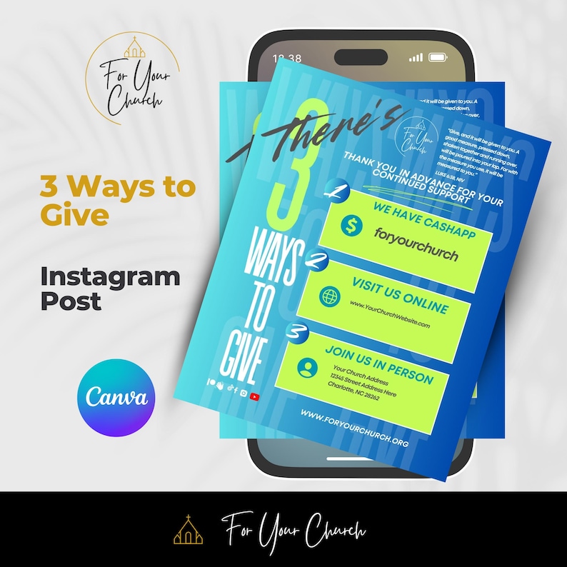 3 Ways to Give Church Giving Template - Instant Canva Download for ...