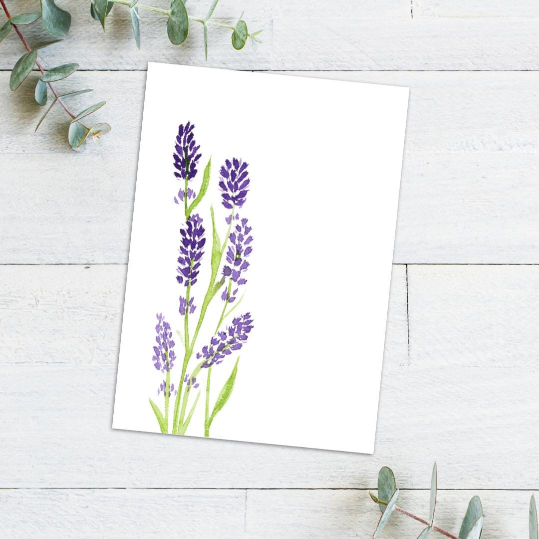 Note Card Folded-lavender Print From Hand Painted Watercolor-5"x7" Card ...