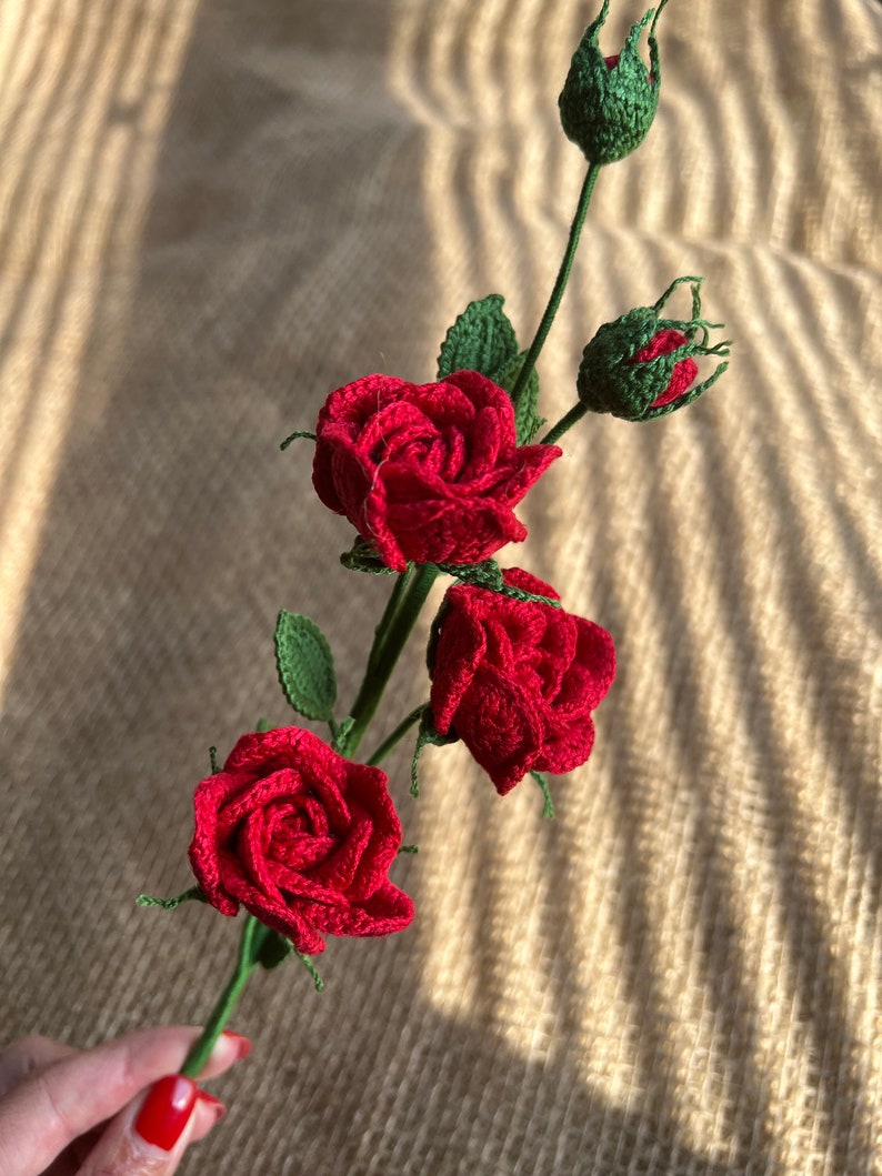 Crochet Red Rose Flowers, Flower Bouquet, Handmade Flowers , Crocheted ...