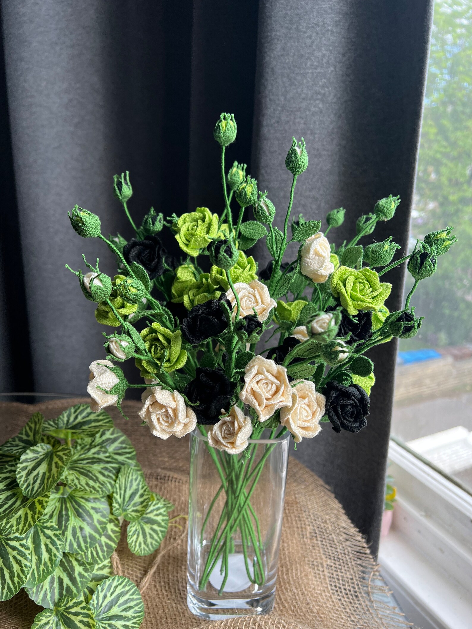 Crochet Black Rose Flowers, Flower Bouquet, Handmade Flowers ...