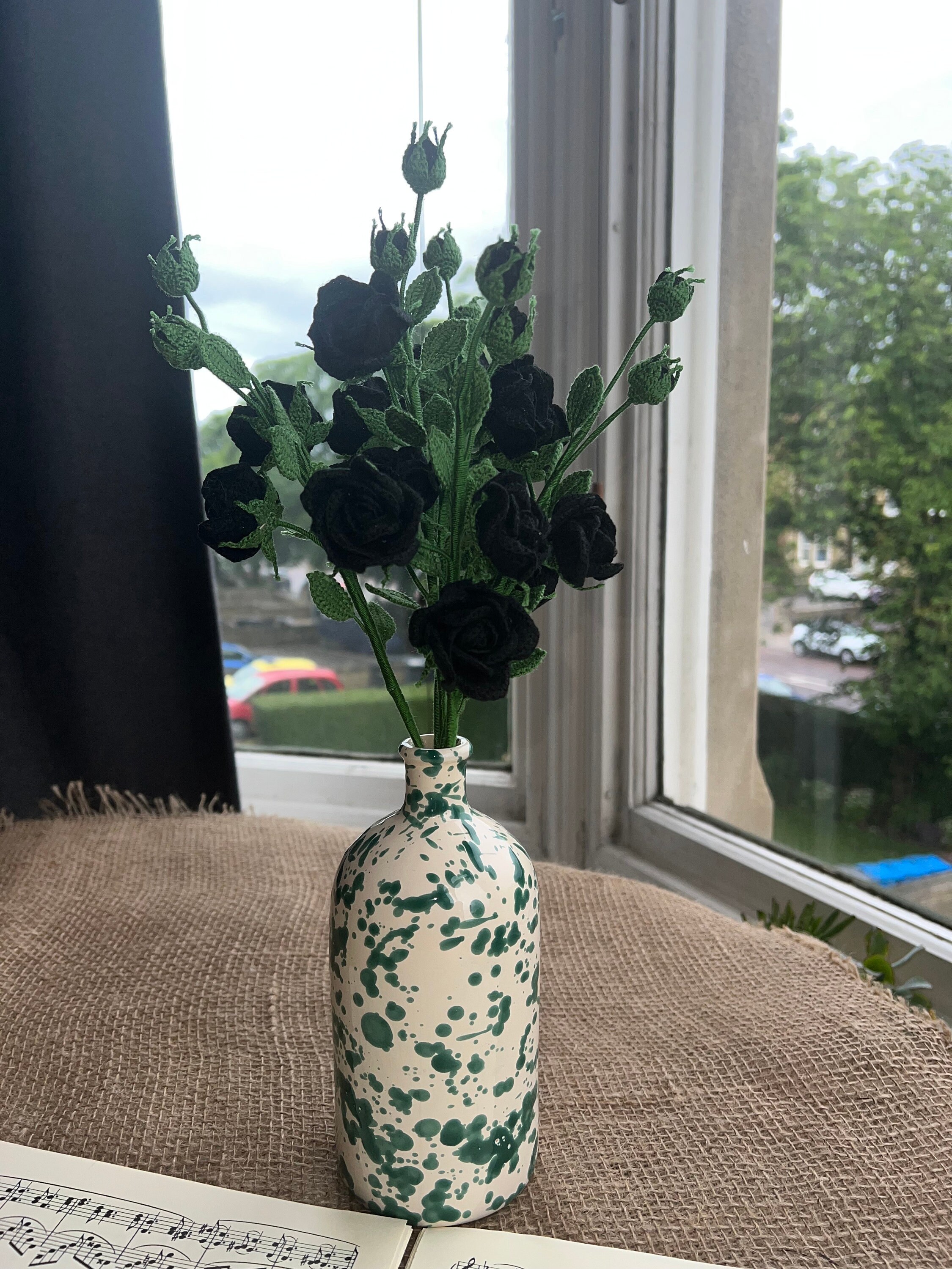 Crochet Black Rose Flowers, Flower Bouquet, Handmade Flowers ...