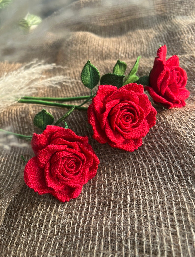 Crochet Red Rose Flowers, Flower Bouquet, Handmade Flowers , Crocheted ...