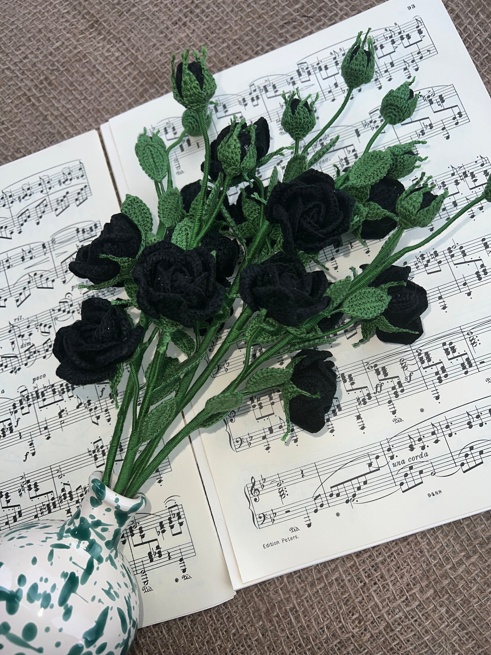 Crochet Black Rose Flowers, Flower Bouquet, Handmade Flowers ...