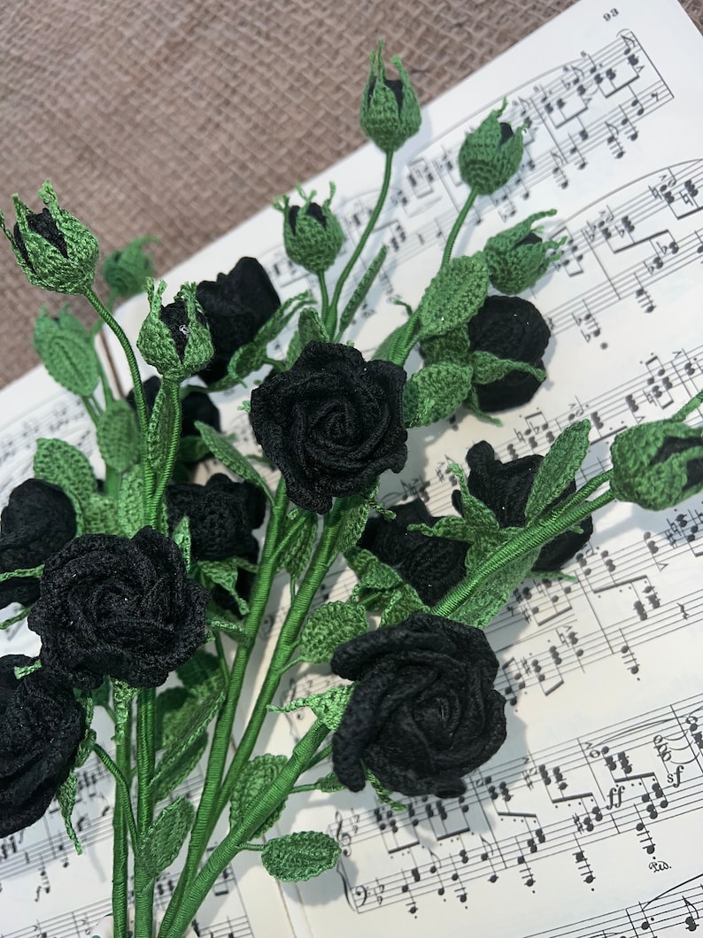 Crochet Black Rose Flowers, Flower Bouquet, Handmade Flowers ...