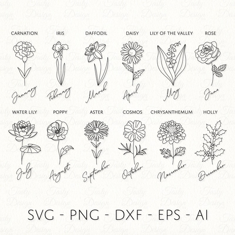 Birth Month Flower Svg - Etsy