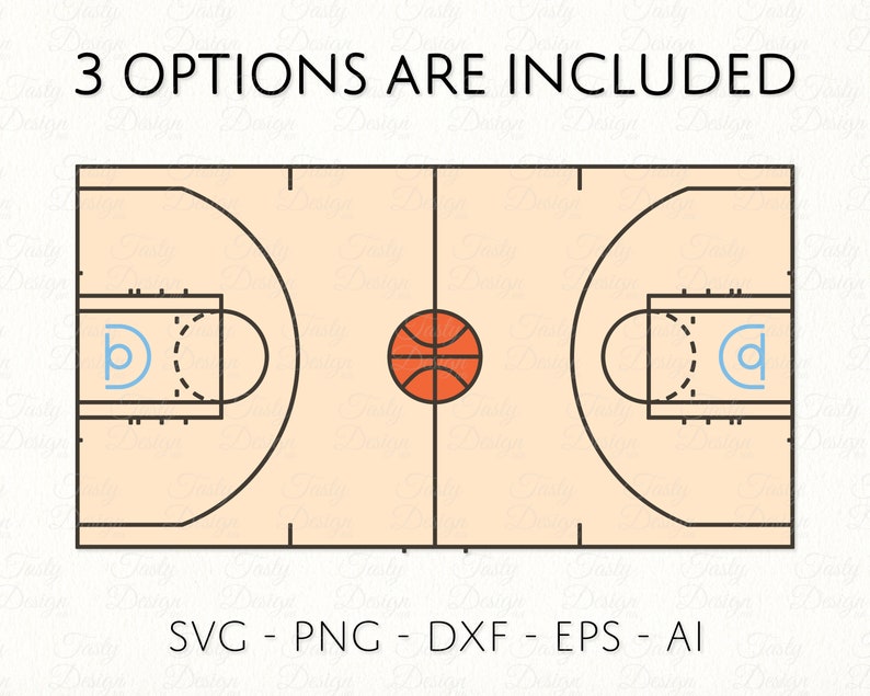 Basketball Court SVG File Sports Field Outline Clip Art Vector for ...