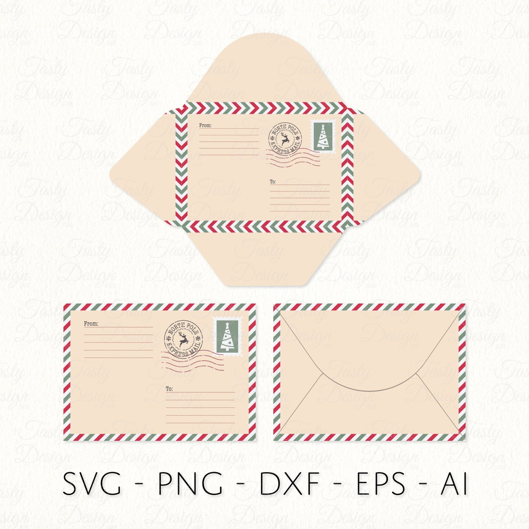Christmas Envelope Template Printable Letter to Santa SVG PNG PDF Files ...