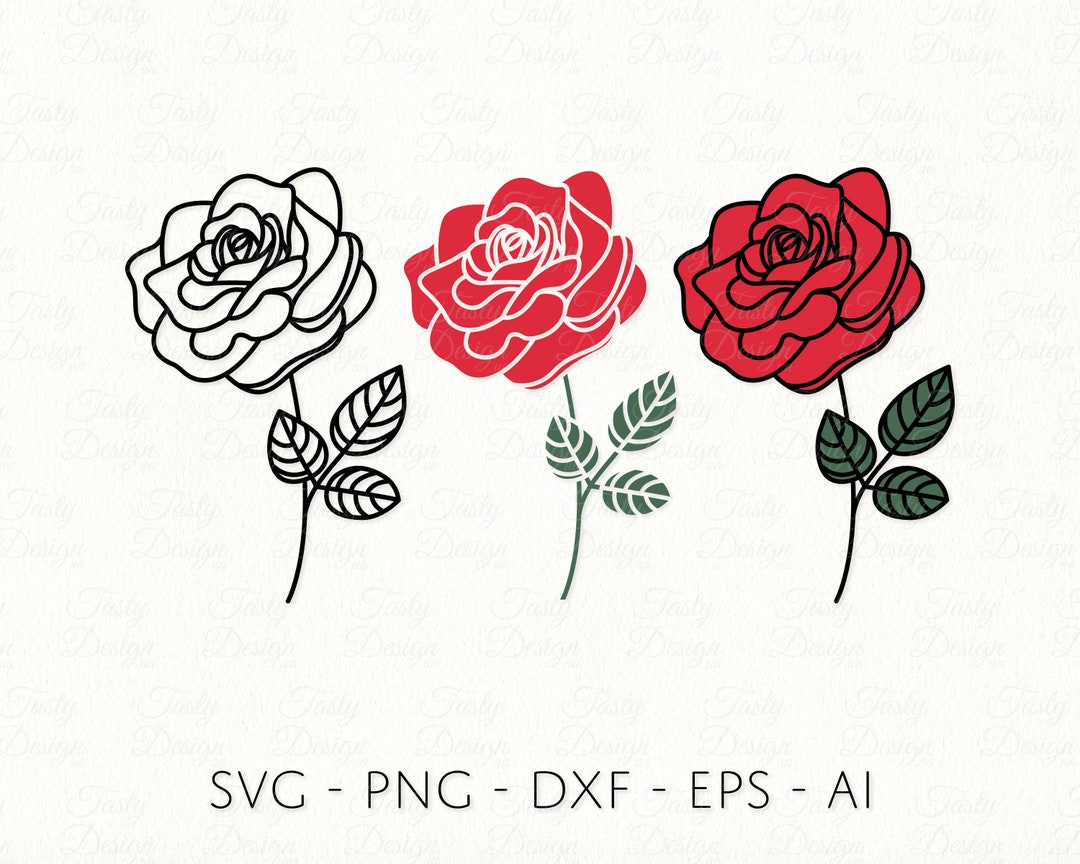 Rose SVG PNG DXF June Birth Month Flower Outline Decal Sublimation File ...