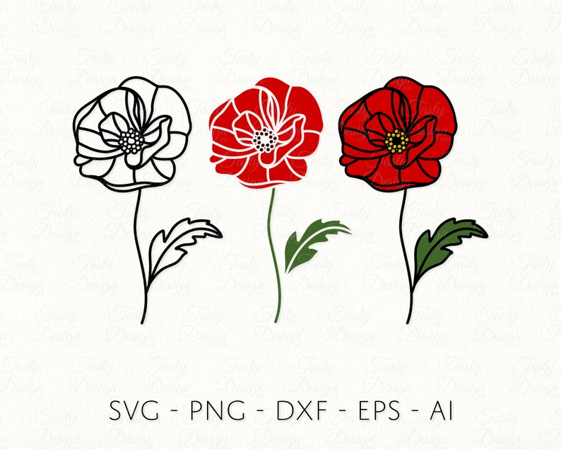 Poppy SVG PNG DXF August Birth Month Flower Outline Sublimation Decal ...
