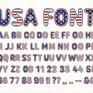 American Flag Font SVG PNG Patriotic USA Alphabet Clip Art Stars and ...