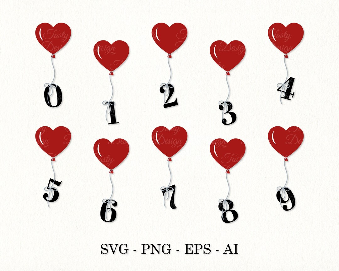 Balloon Numbers SVG Heart Balloon Numbers PNG Balloon Font Birthday ...