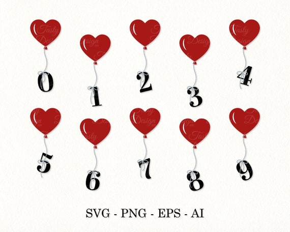 Balloon Numbers SVG Heart Balloon Numbers PNG Balloon Font | Etsy Australia