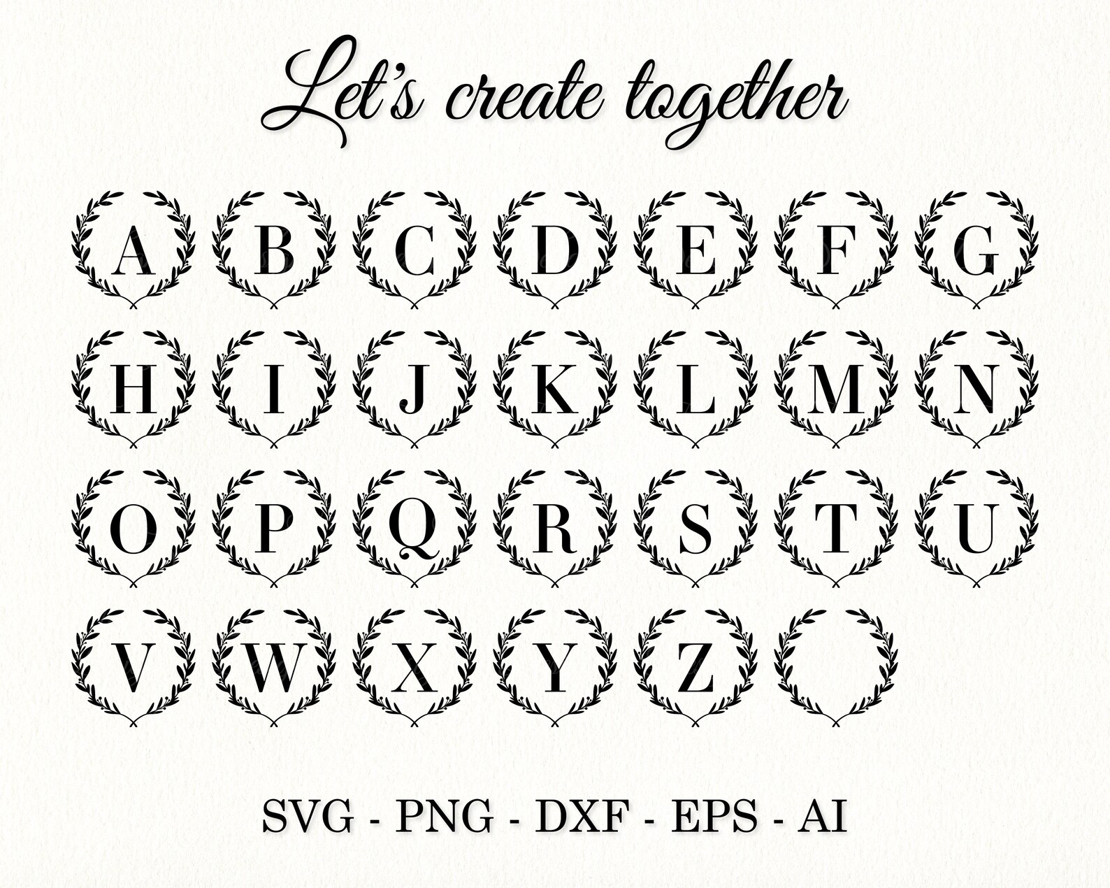 Laurel Wreath Monogram Svg Laurel Letters Monogram Alphabet - Etsy