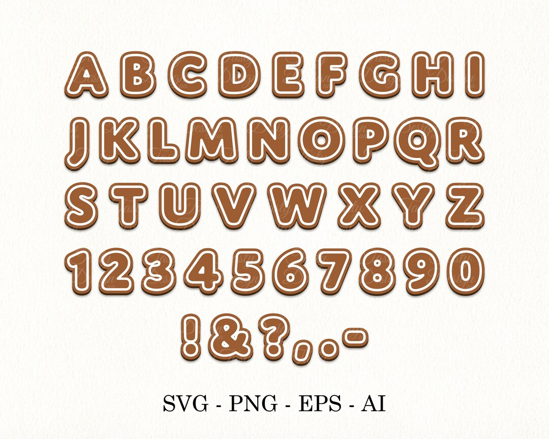 Gingerbread Font Svg Christmas Alphabet Cut File Cookie Letters Numbers ...