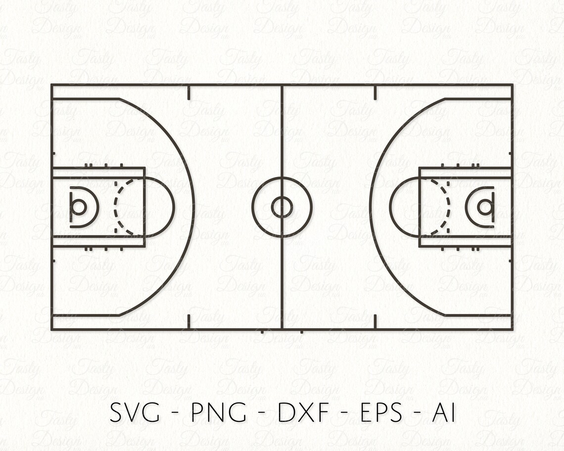 Basketball Court SVG File Sports Field Outline Clip Art Vector for ...