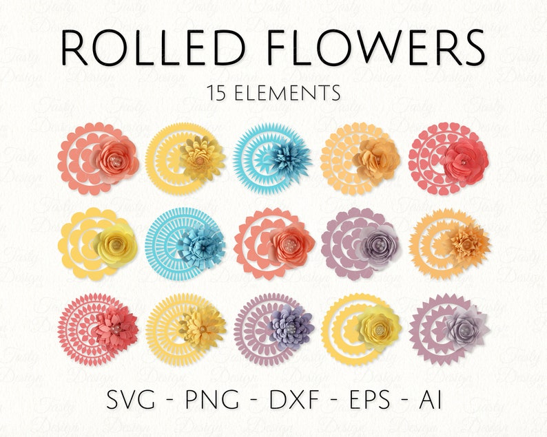 Rolled Flower SVG 3d Paper Flowers Template Leaves Clipart - Etsy