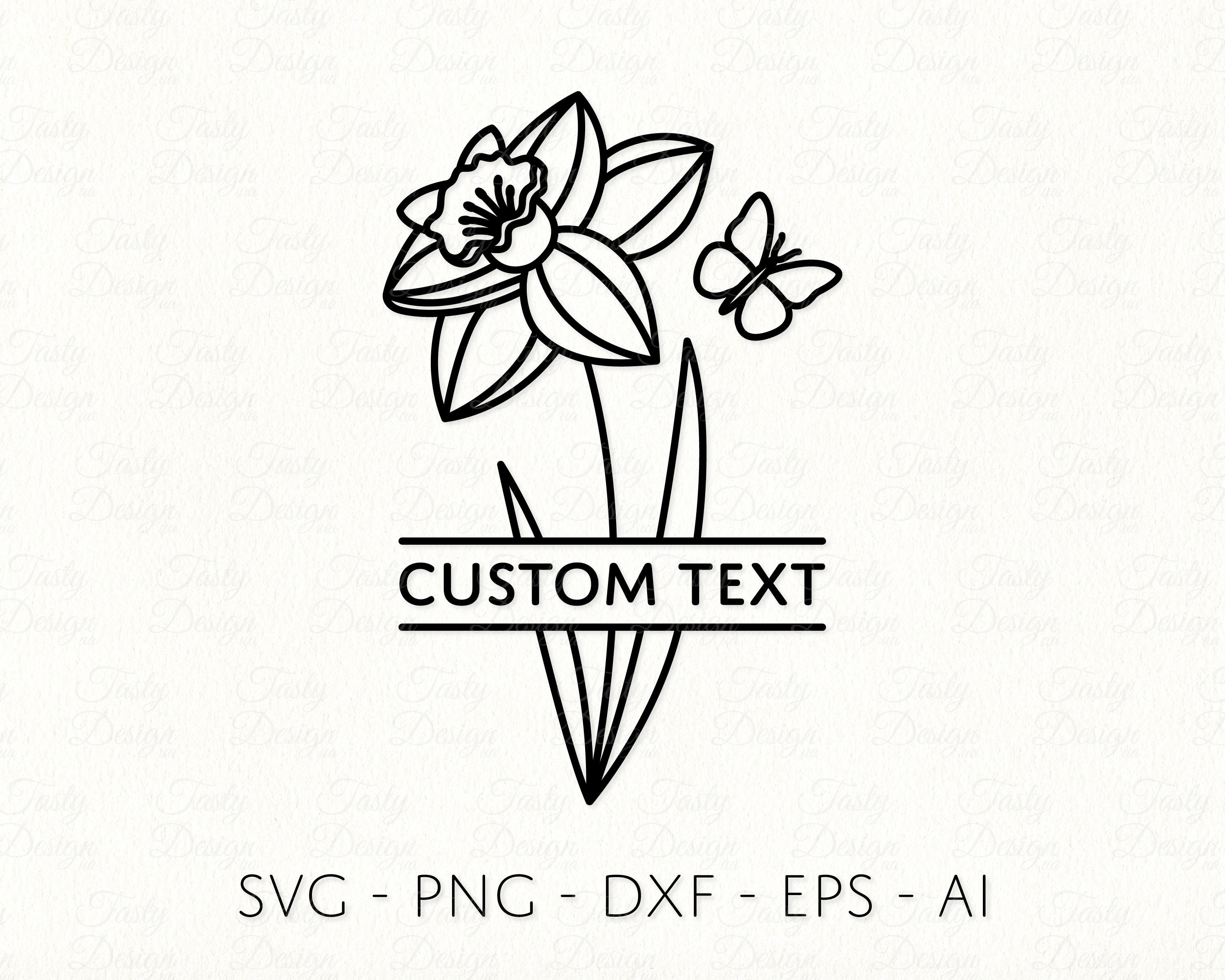 Daffodil Outline Split Frame SVG PNG DXF March Birth Month Flower ...