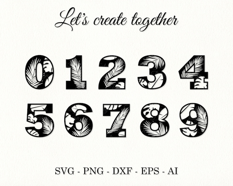 Tropical Numbers SVG Palm Leaves Numbers Svg Cut File Summer Time ...