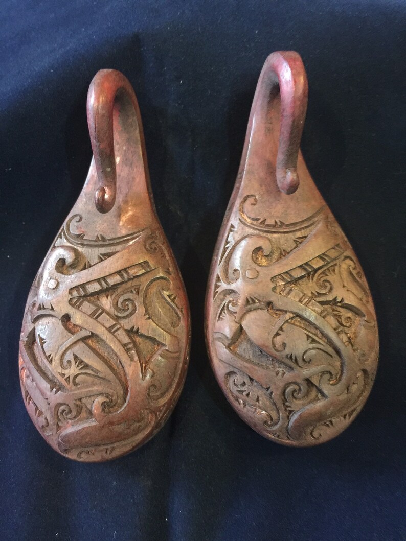 DE01# Dayak Traditional Wooden Earring Piercing Stud Kalimantan Borneo ...