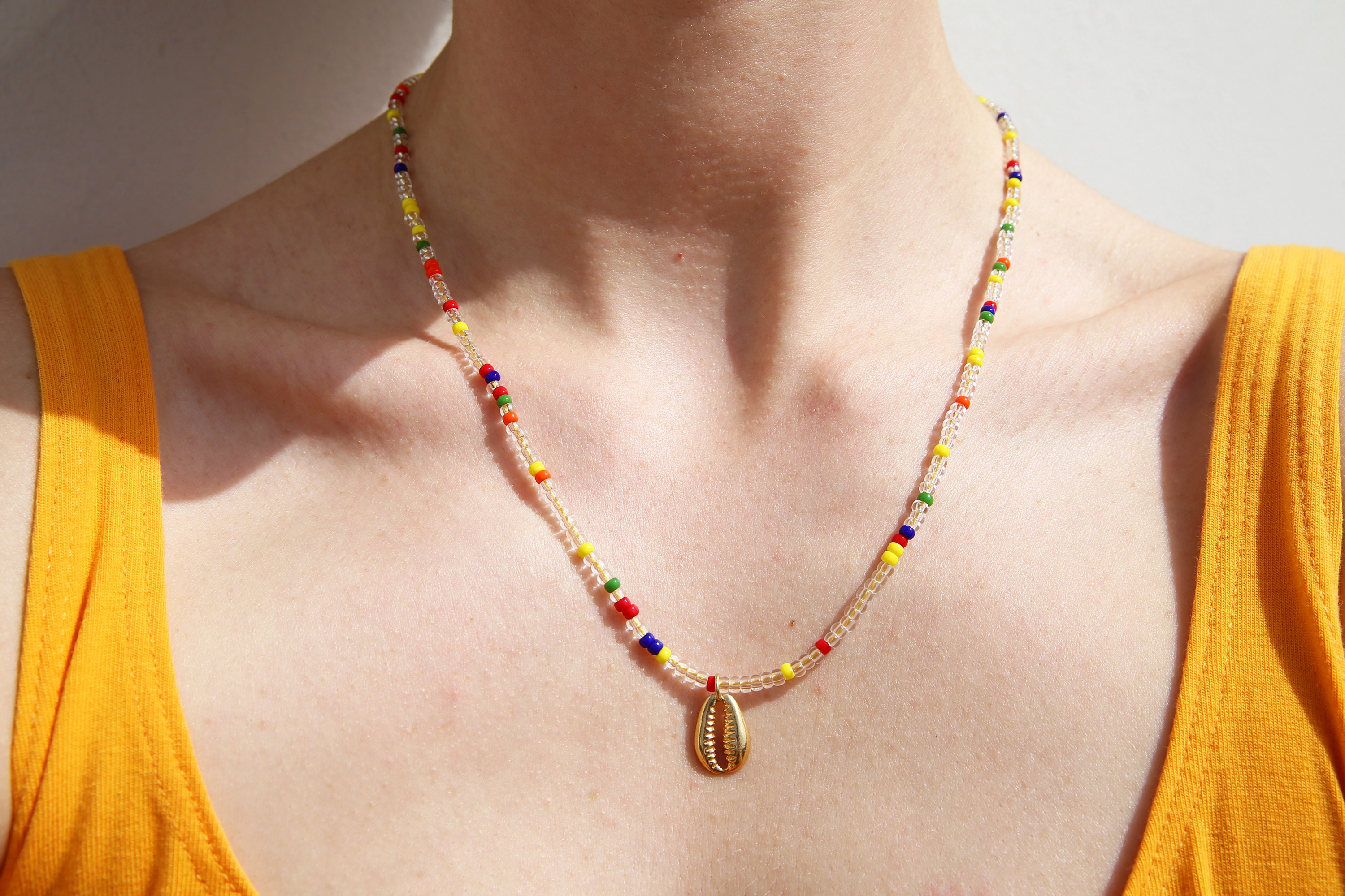 Cowrie Shell Necklace Colorful Beaded Necklace Multicolor Etsy