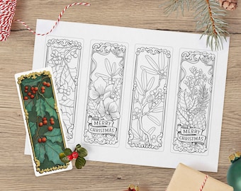 Digital Christmas Coloring Bookmarks, Set of 4 Winter Bookmarks, Book ...