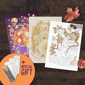 Printable Halloween Coloring Pages, Set of 3 Autumn Coloring Sheets ...