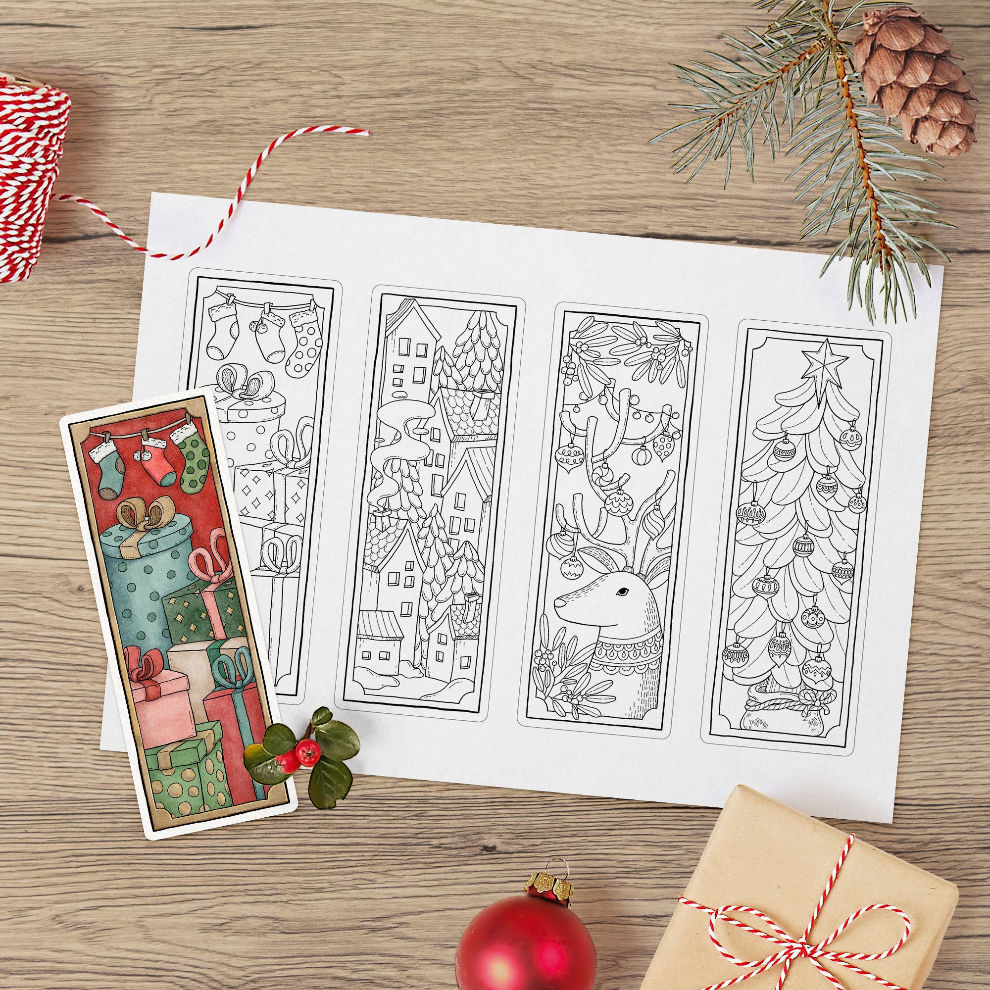 Digital Christmas Coloring Bookmarks Set of 4 Winter - Etsy