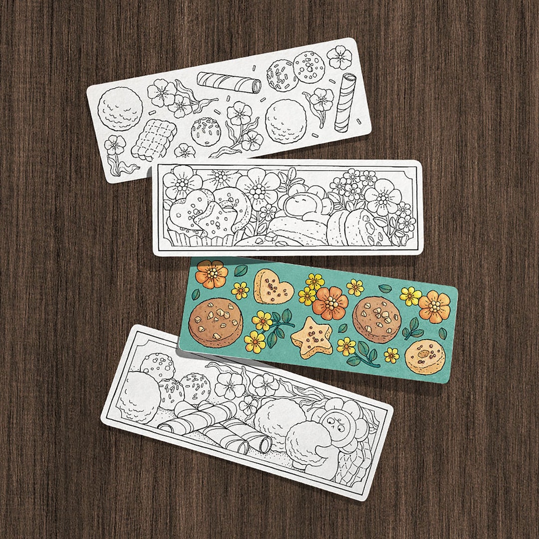 Digital Coloring Bookmarks - COOKIES, Set of 4 Printable Bookmarks ...