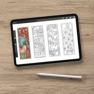 Digital Christmas Coloring Bookmarks, Set of 4 Winter Bookmarks, Book ...
