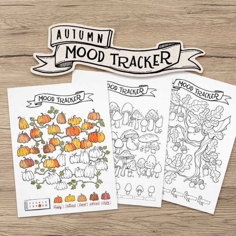 Autumn Mood Tracker Printable: Coloring Page Set (letter, A4, A5 ...