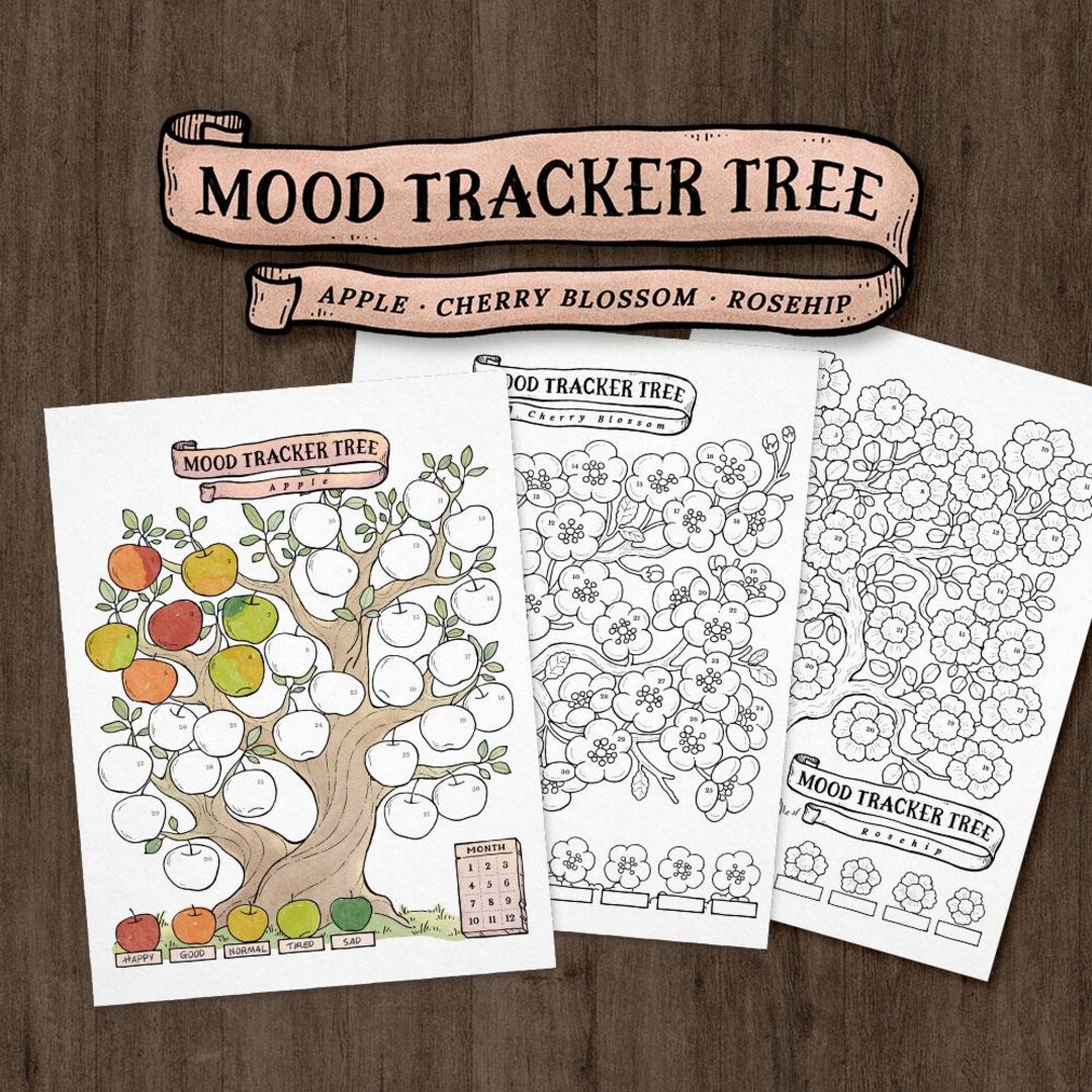 Mood Tracker Tree, Set of 3 Printable Mood Tracker, Digital Mood ...