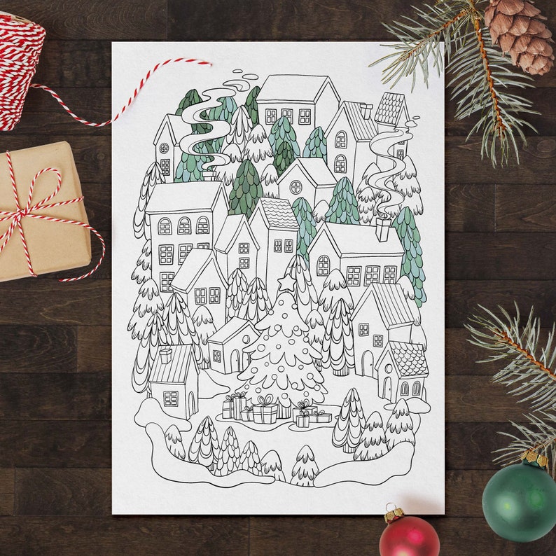 Printable Winter Coloring Page Digital Christmas Coloring - Etsy