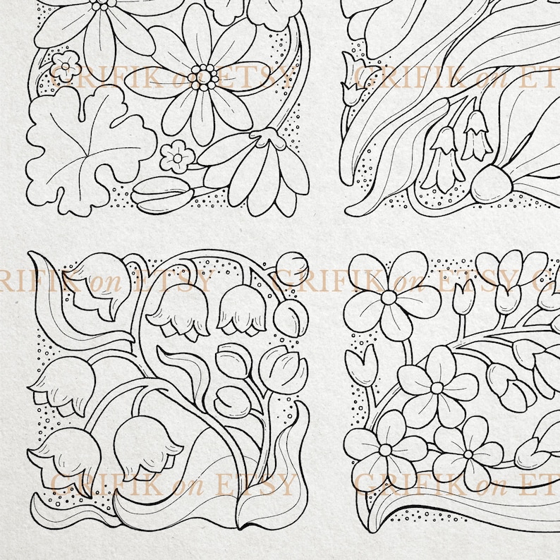 Floral Spring Coloring Page: Adult Printable (digital Download) - Etsy