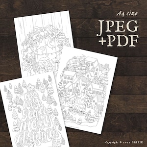 Digital Christmas Coloring Pages, Set of 3 Winter Coloring Pages ...