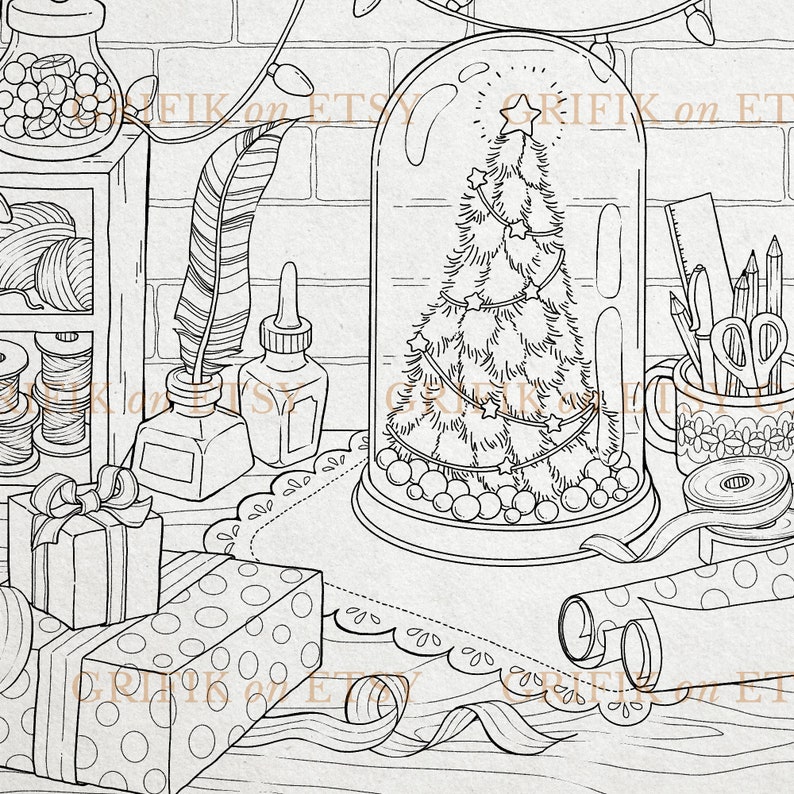 Printable Winter Coloring Page Christmas Gift Wrapping - Etsy