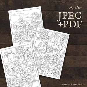 Printable Spring Coloring Pages, Set of 3 Adult Coloring Pages, Digital ...