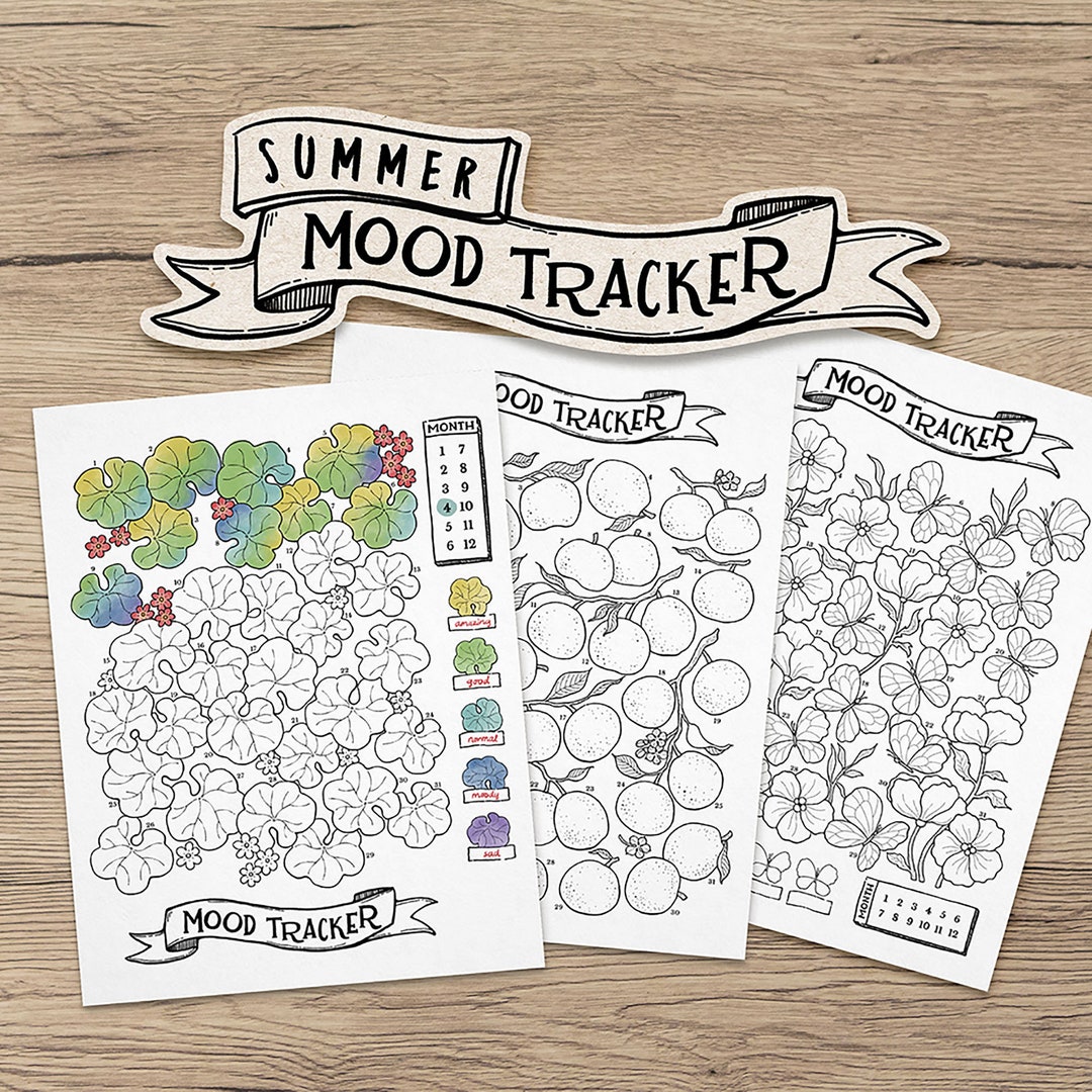 Digital Mood Tracker for Bullet Journal, Set of 3 Printable Summer Mood ...
