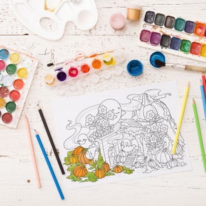 Printable Halloween Coloring Pages, Digital Autumn Coloring Page ...