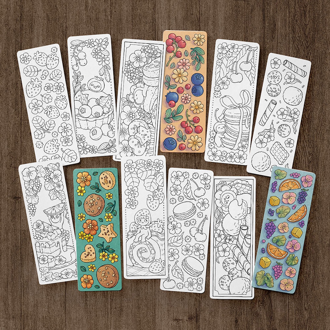 Digital Coloring Bookmarks - CAKE, Set of 12 Printable Bookmarks, Book ...