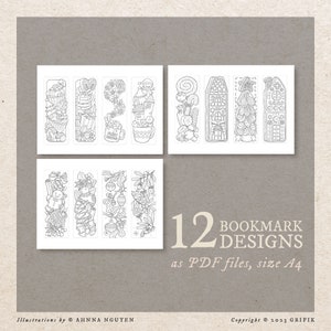 Digital Coloring Bookmarks - Set of 12 Printable Bookmarks, Winter ...