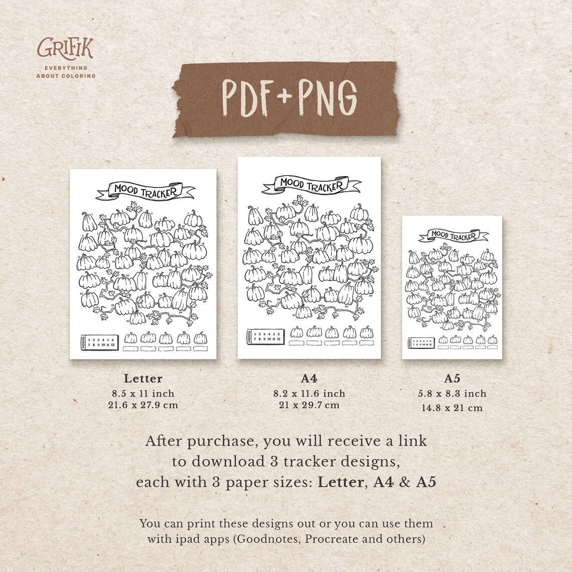 Autumn Mood Tracker Printable: Coloring Page Set (letter, A4, A5 ...