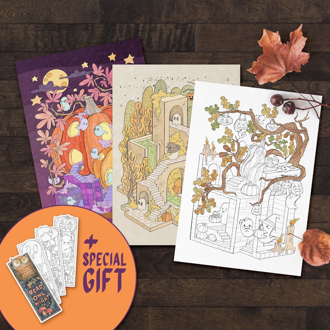 Printable Halloween Coloring Pages, Set of 3 Autumn Coloring Sheets ...